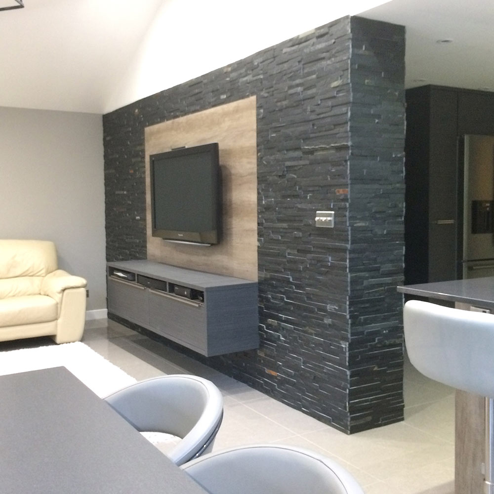 Lynne's TV Feature Wall - Split Face Tiles - Walls and Floors