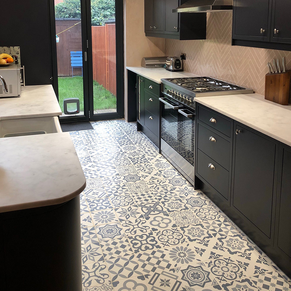 Samantha Created A Statement Kitchen Floor Using Brandeis Blue Tiles ...