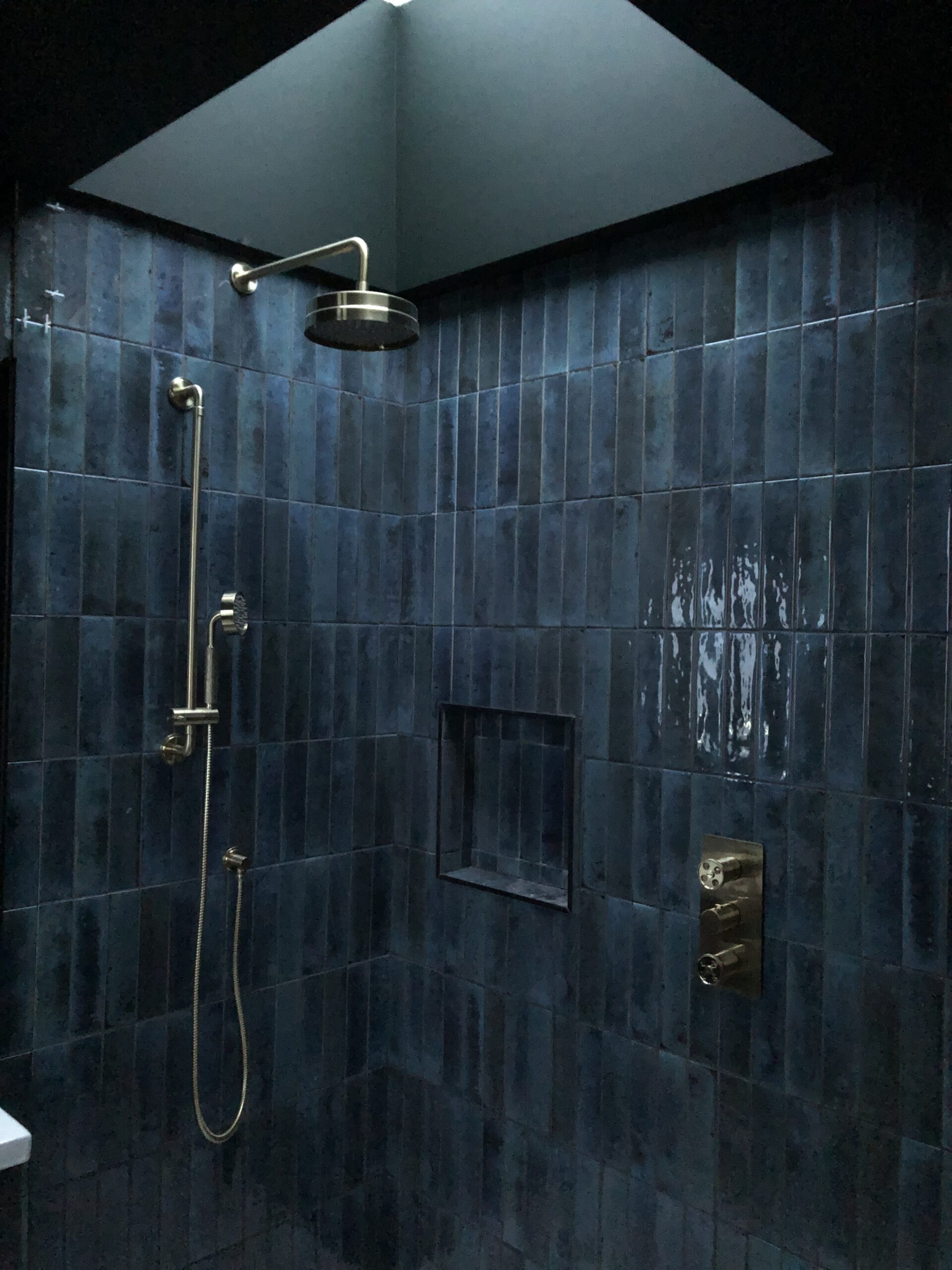 Chantelle's Glossy Blue Loft Ensuite Bathroom - Walls and Floors